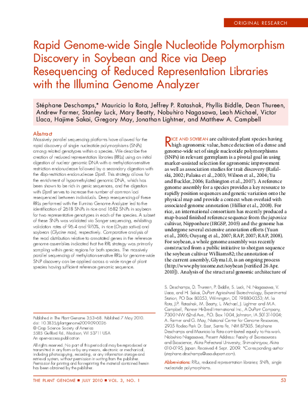 (PDF) Rapid Genome-wide Single Nucleotide Polymorphism Discovery in Soybean and Rice via Deep ...