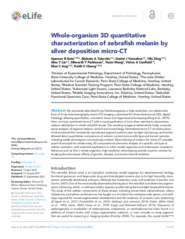 (PDF) Whole-organism 3D quantitative characterization of zebrafish ...