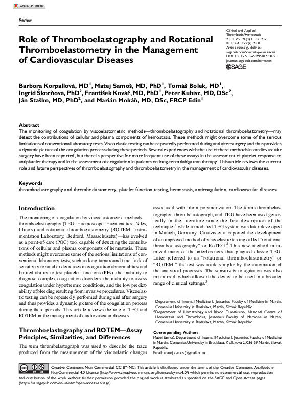 (PDF) Role of Thromboelastography and Rotational Thromboelastometry in ...