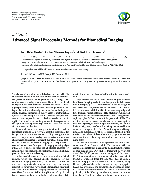 (PDF) Advanced Signal Processing Methods for Biomedical Imaging