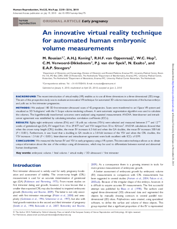 (PDF) An innovative virtual reality technique for automated human embryonic volume measurements