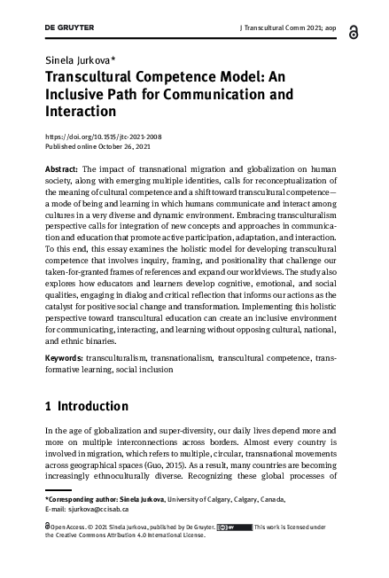 (PDF) Transcultural Competence Model: An Inclusive Path for ...