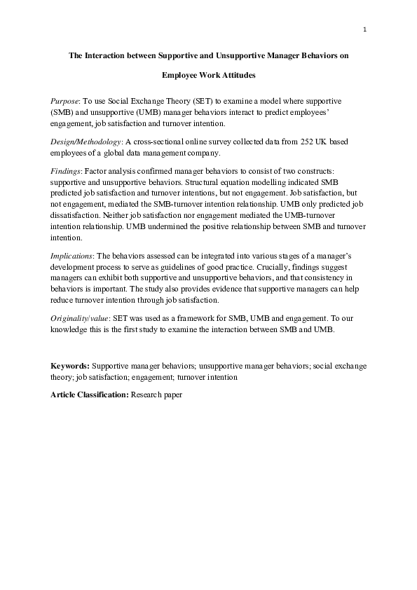 (PDF) The interaction between supportive and unsupportive manager ...