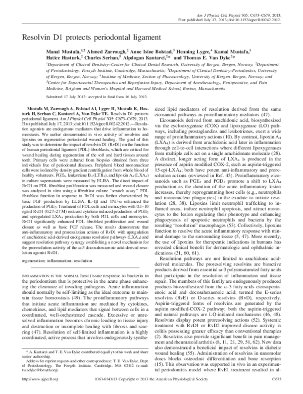 (PDF) Resolvin D1 Reduces Prostaglandin E2 and Increases Lipoxin A4 ...