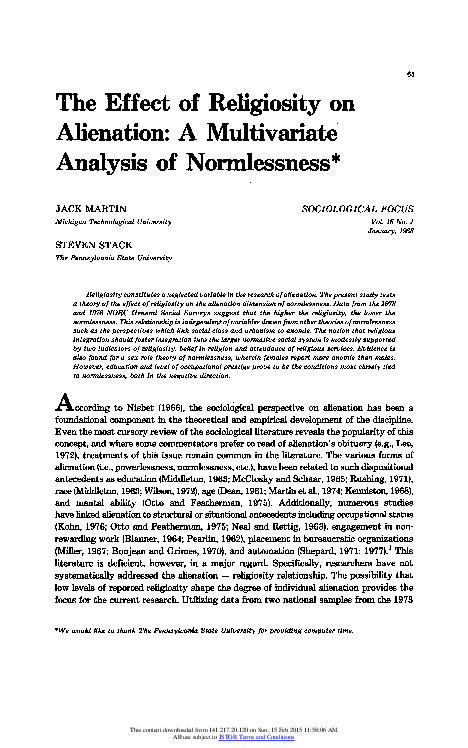 (PDF) The Effect of Religiosity on Alienation: A Multivariate Analysis ...