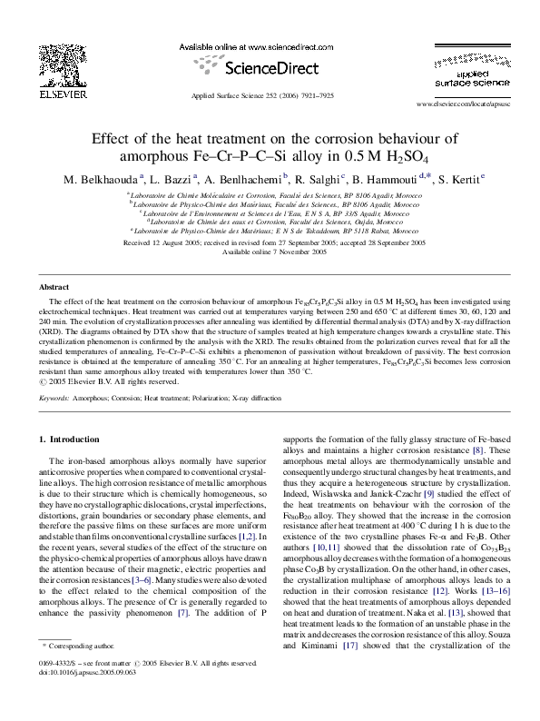 (PDF) Effect of the heat treatment on the corrosion behaviour of amorphous Fe–Cr–P–C–Si alloy in ...
