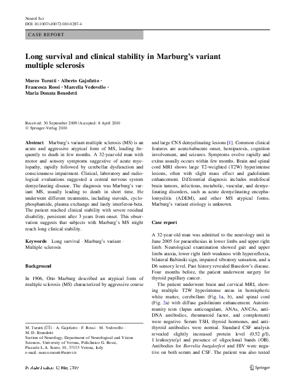 (PDF) Long survival and clinical stability in Marburg's variant ...