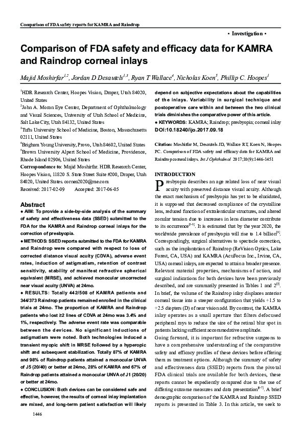(PDF) Comparison of FDA safety and efficacy data for KAMRA and Raindrop ...
