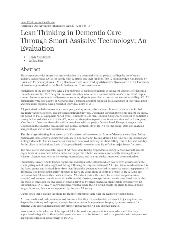 (PDF) Lean Thinking in Dementia Care Through Smart Assistive Technology ...