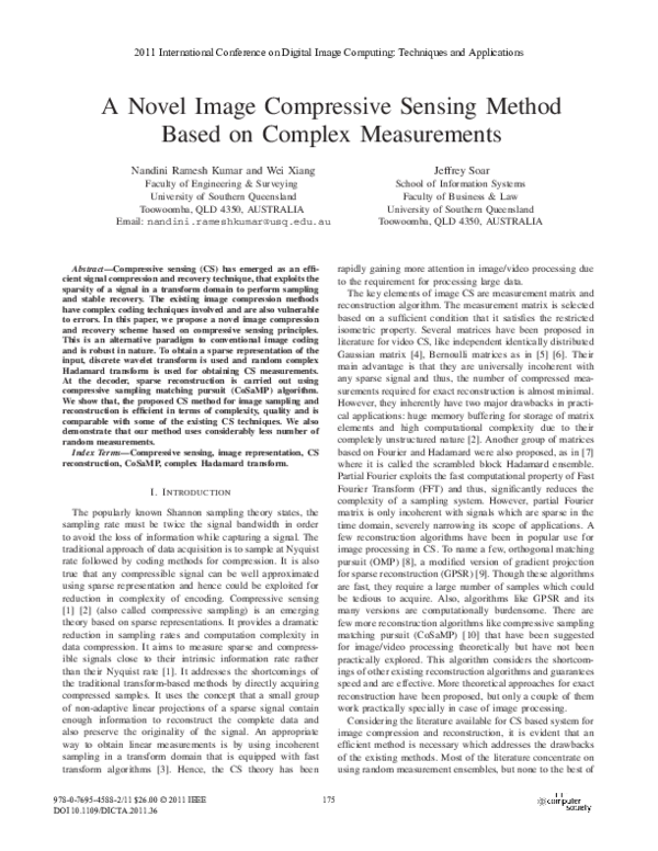 Pdf A Novel Image Compressive Sensing Method Based On Complex Measurements