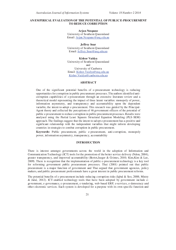 (PDF) An Empirical Evaluation Of The Potential Of Public E-Procurement To Reduce Corruption