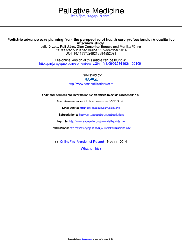 (PDF) Pediatric advance care planning from the perspective of health ...