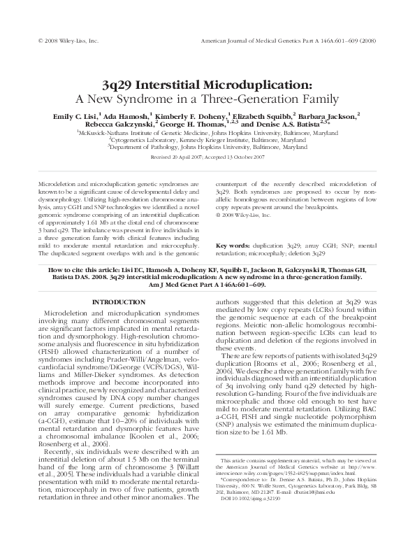 (PDF) 3q29 interstitial microduplication: A new syndrome in a three-generation family