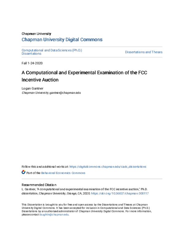 (PDF) A Computational and Experimental Examination of the FCC Incentive Auction