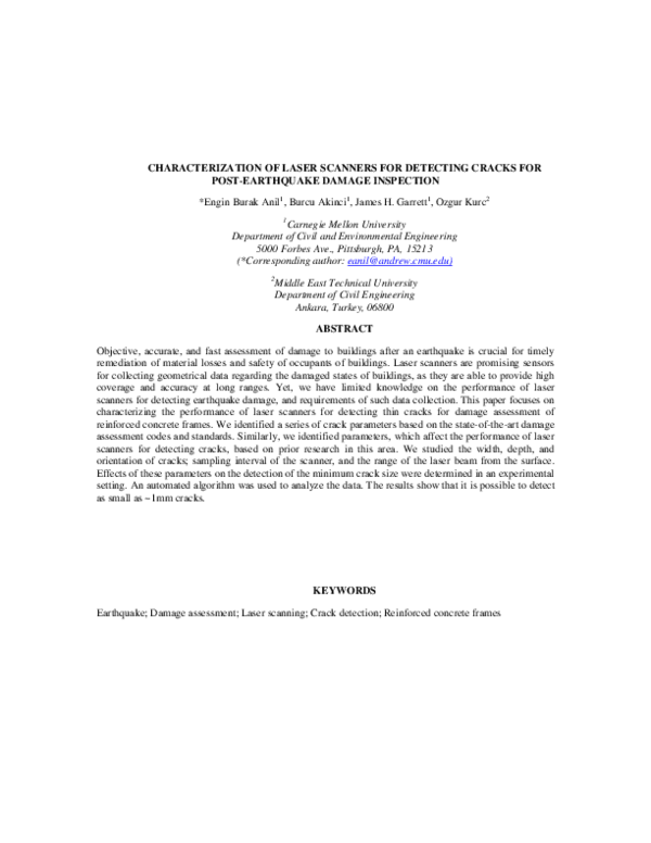(PDF) Characterization of Laser Scanners for Detecting Cracks for Post ...