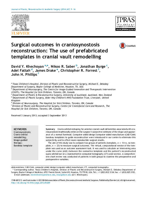 (PDF) Surgical outcomes in craniosynostosis reconstruction: The use of ...