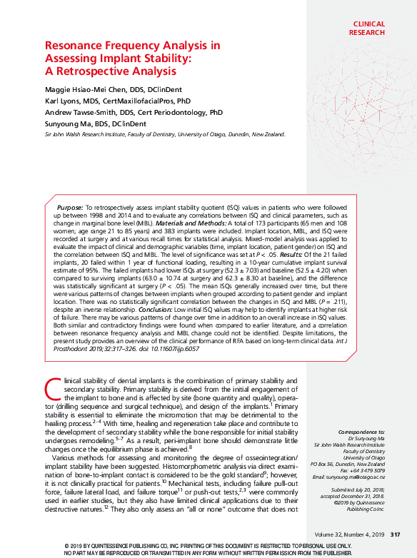 (PDF) Resonance Frequency Analysis in Assessing Implant Stability: A ...