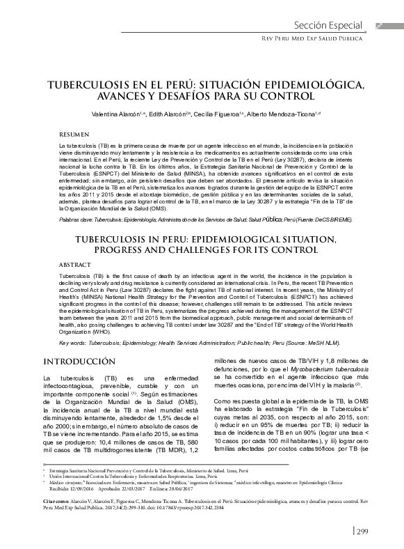(PDF) [Tuberculosis in Peru: epidemiological situation, progress and ...