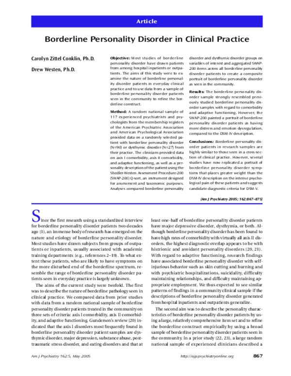 (PDF) Borderline Personality Disorder in Clinical Practice