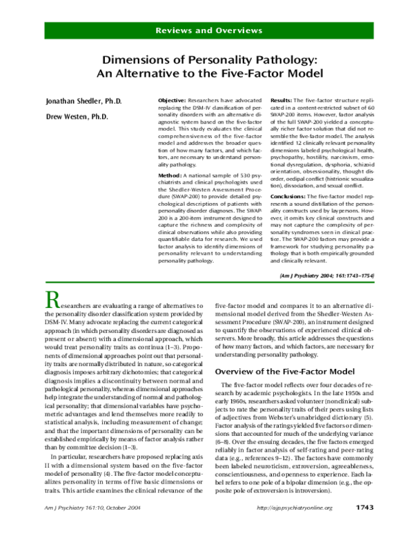 (PDF) Dimensions of Personality Pathology: An Alternative to the Five ...