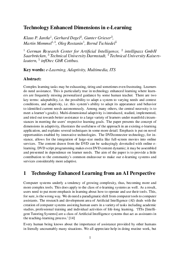 (PDF) Technology Enhanced Dimensions in e-Learning | Klaus P . Jantke - Academia.edu