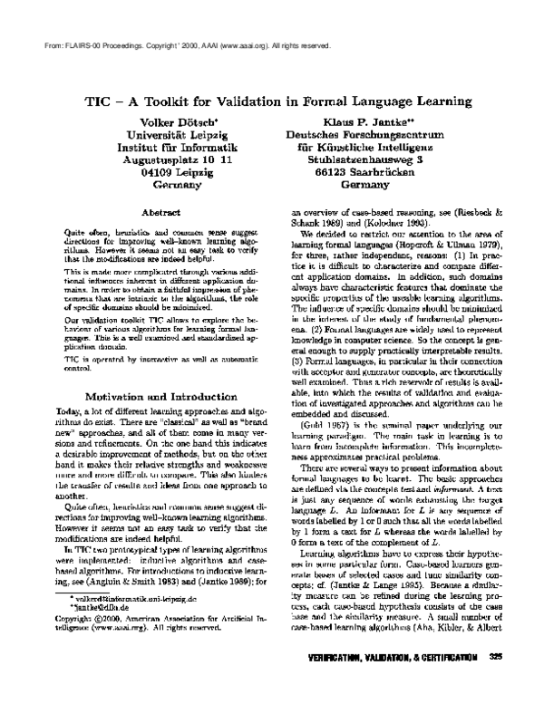 (PDF) TIC - A Toolkit for Validation in Formal Language Learning