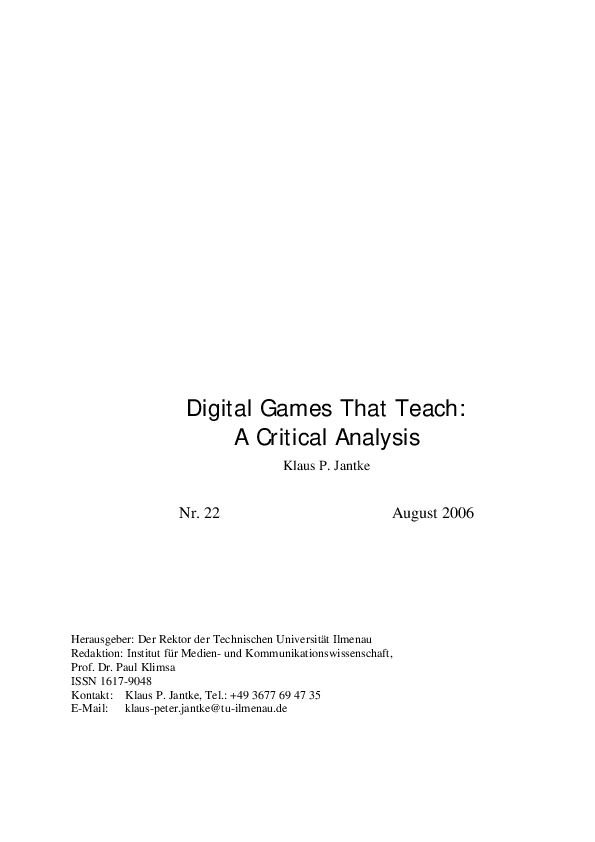 (PDF) Digital games that teach: A critical analysis