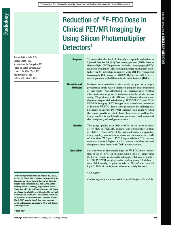 (PDF) Reduction of 18F-FDG Dose in Clinical PET/MR Imaging by Using ...