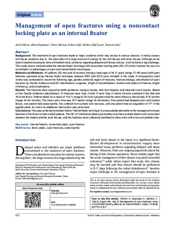 (PDF) Management of open fractures using a noncontact locking plate as ...