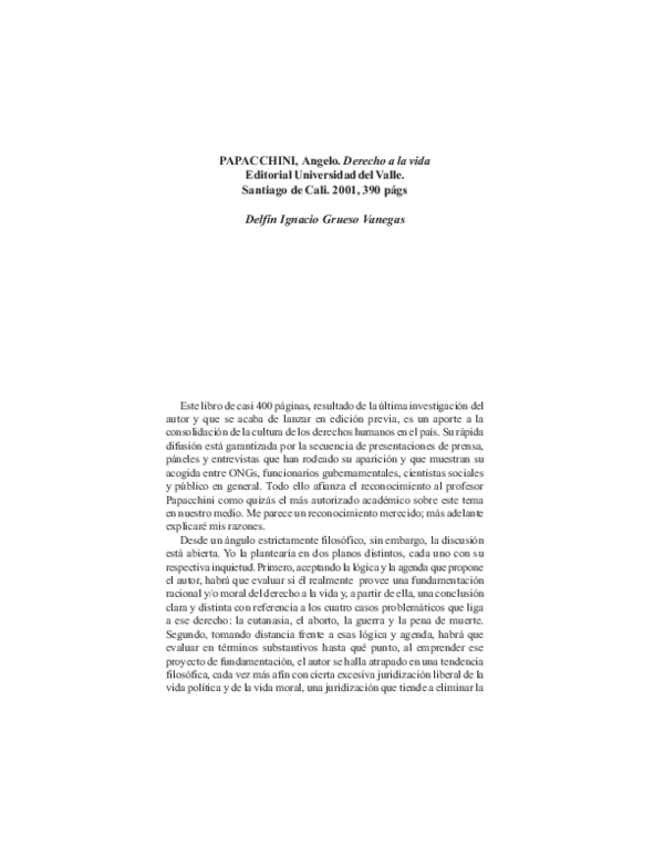 (PDF) PAPACCHINI, Angelo. Derecho a la vida Editorial Universidad del ...