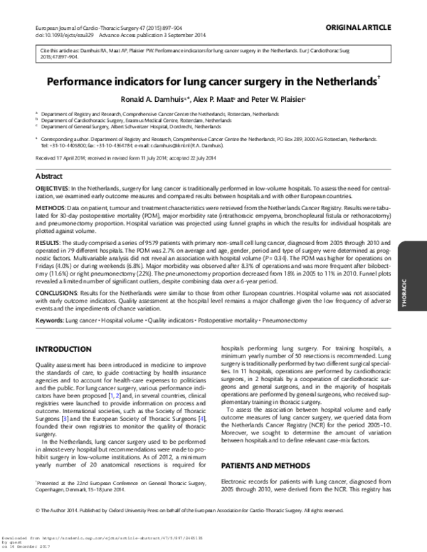 (PDF) Performance indicators for lung cancer surgery in the Netherlands