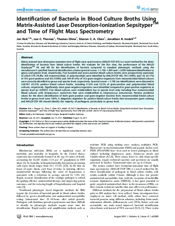 (PDF) Identification of bacteria in blood culture broths using matrix ...