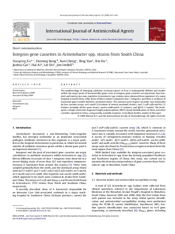 (PDF) Integron gene cassettes in Acinetobacter spp. strains from South ...