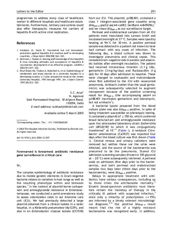 (PDF) Forewarned is forearmed: antibiotic resistance gene surveillance in critical care