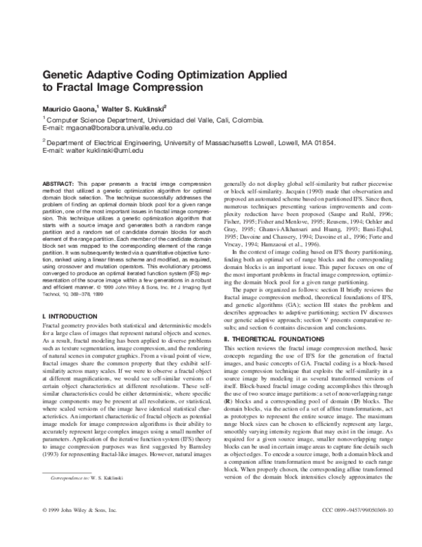 Genetic adaptive coding optimization applied to fractal image compression