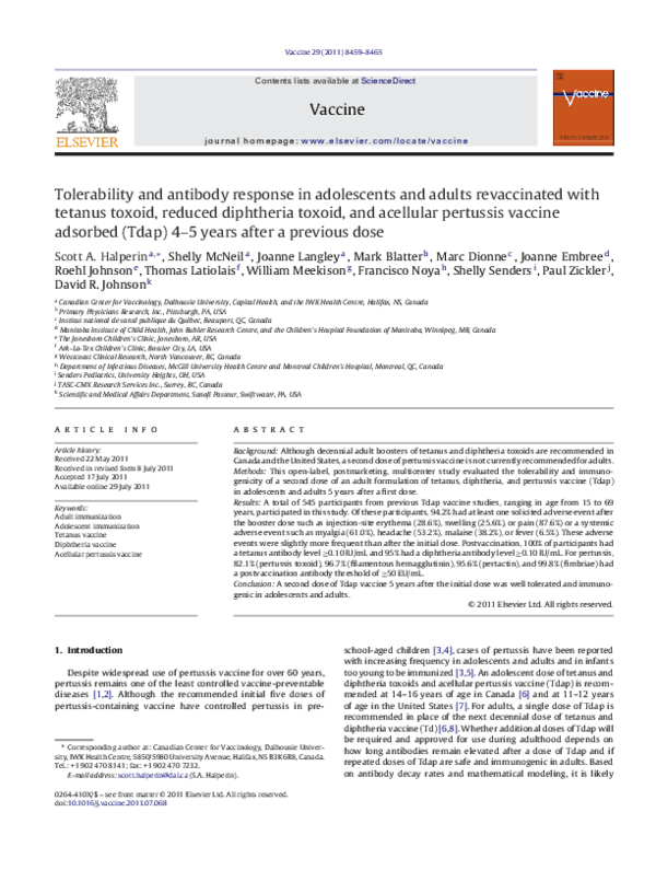 (PDF) Tolerability and antibody response in adolescents and adults ...