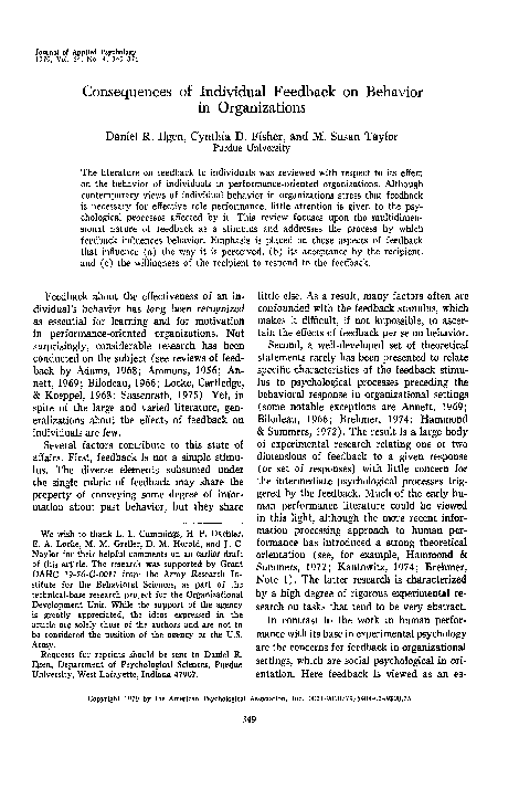 (PDF) Consequences of individual feedback on behavior in organizations