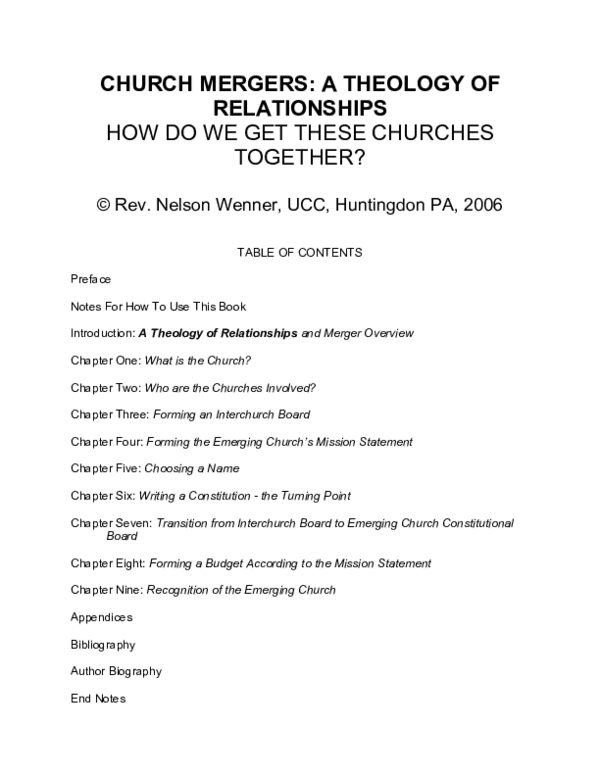 (PDF) Church Mergers, A Theology of Relationships: How Do We Get These ...