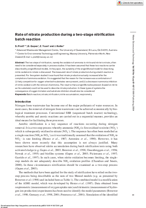 (PDF) Rate of nitrate production during a two-stage nitrification batch ...