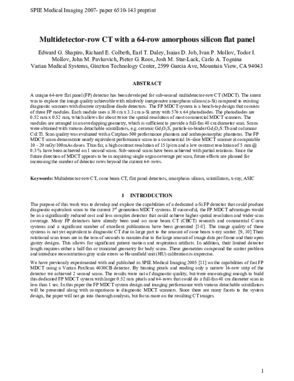 (PDF) Multidetector-row CT with a 64-row amorphous silicon flat panel ...