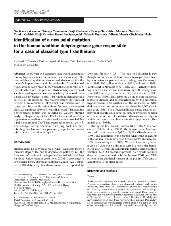 (PDF) Identification of a new point mutation in the human xanthine ...