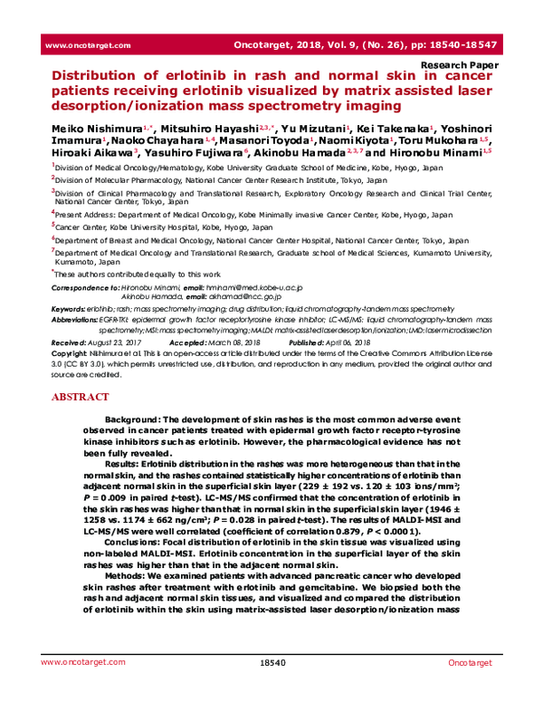 (PDF) Distribution of erlotinib in rash and normal skin in cancer ...