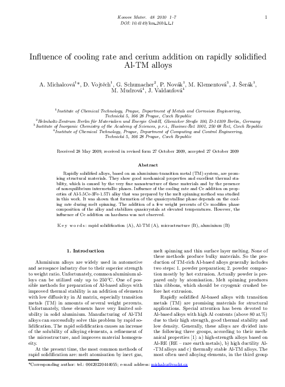 (PDF) Influence of cooling rate and cerium addition on rapidly solidified Al-TM alloys