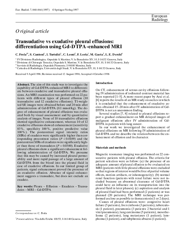 (PDF) Transudative vs exudative pleural effusions: differentiation ...