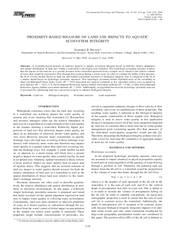 (PDF) Assessing Land Use Impacts on Aquatic Ecosystems Using Proximity