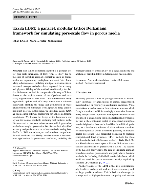 (PDF) Taxila LBM: a parallel, modular lattice Boltzmann framework for simulating pore-scale flow ...