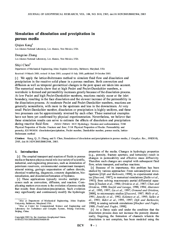 (PDF) Simulation of dissolution and precipitation in porous media