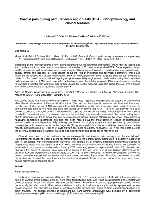 (PDF) Carotid pain during percutaneous angioplasty (PTA ...
