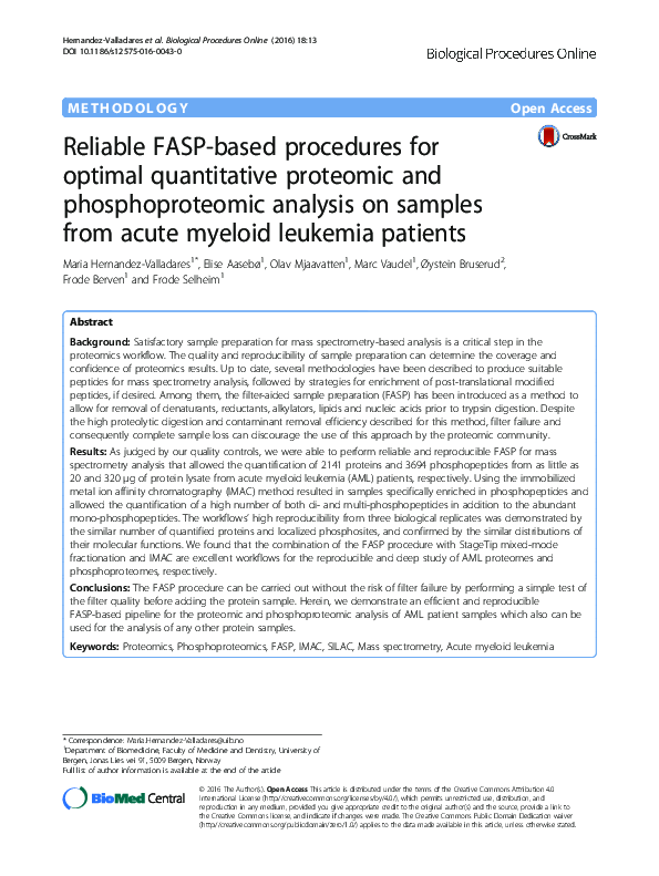 (PDF) Reliable FASP-based procedures for optimal quantitative proteomic ...