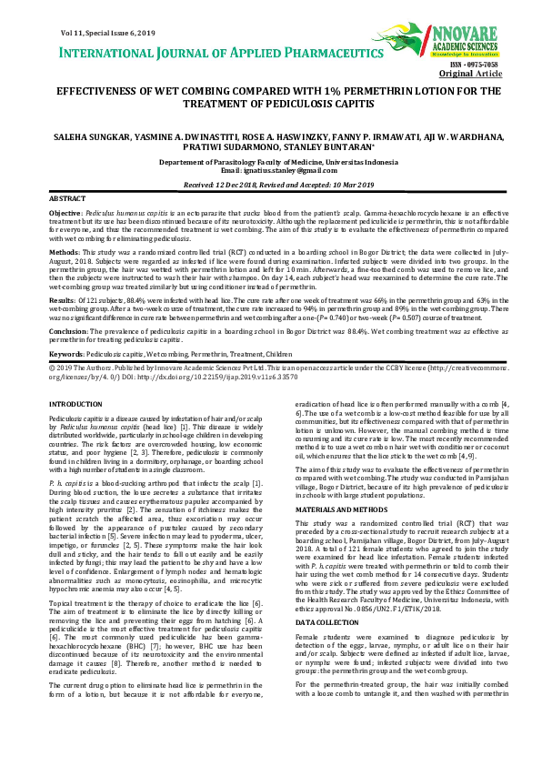 (PDF) Effectiveness of Wet Combing Compared with 1% Permethrin Lotion for the Treatment of ...